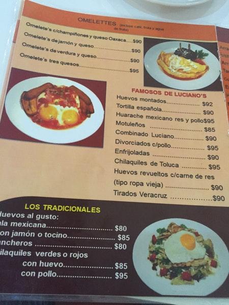 Menu at Al sazón de Lucianos restaurant, Coatzacoalcos