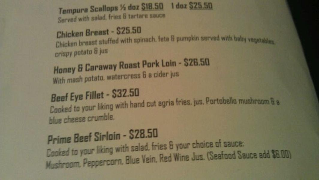 Menu at Butlers Reef Restaurant, Bar and Function Venue, Oakura