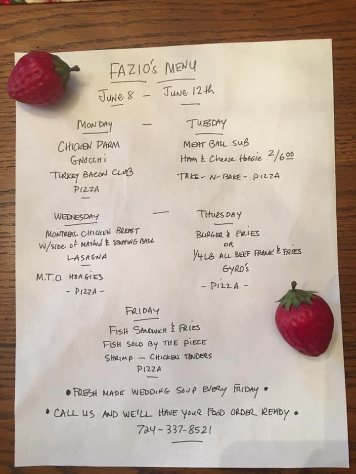 Menu at Fazio's Pizza & Italian Food pizzeria, Arnold