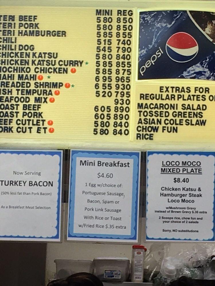 Menu at Grace's Inn fast food, Honolulu, S Beretania St. # 101