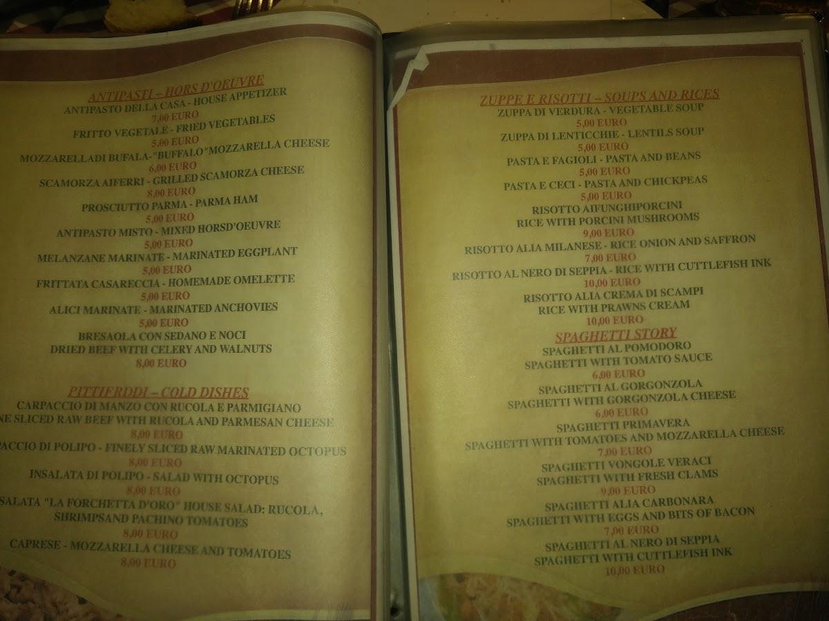 Menu at La Forchetta d´Oro pizzeria, Rome, Via di S. Martino Ai Monti