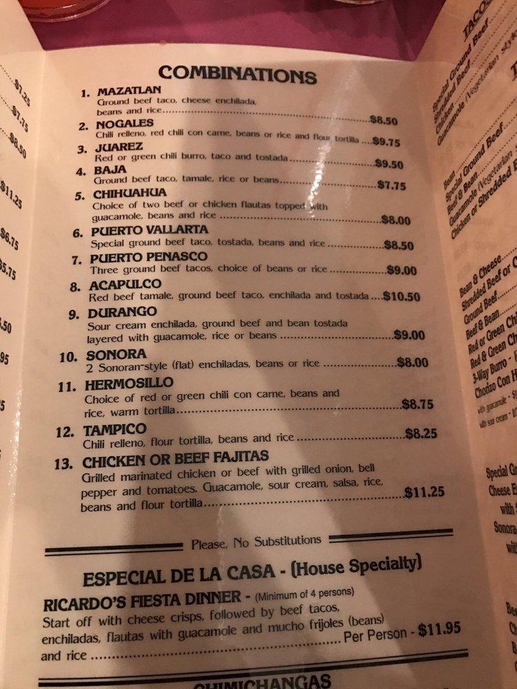 Menu at Mi Amigo Ricardo restaurant, Casa Grande