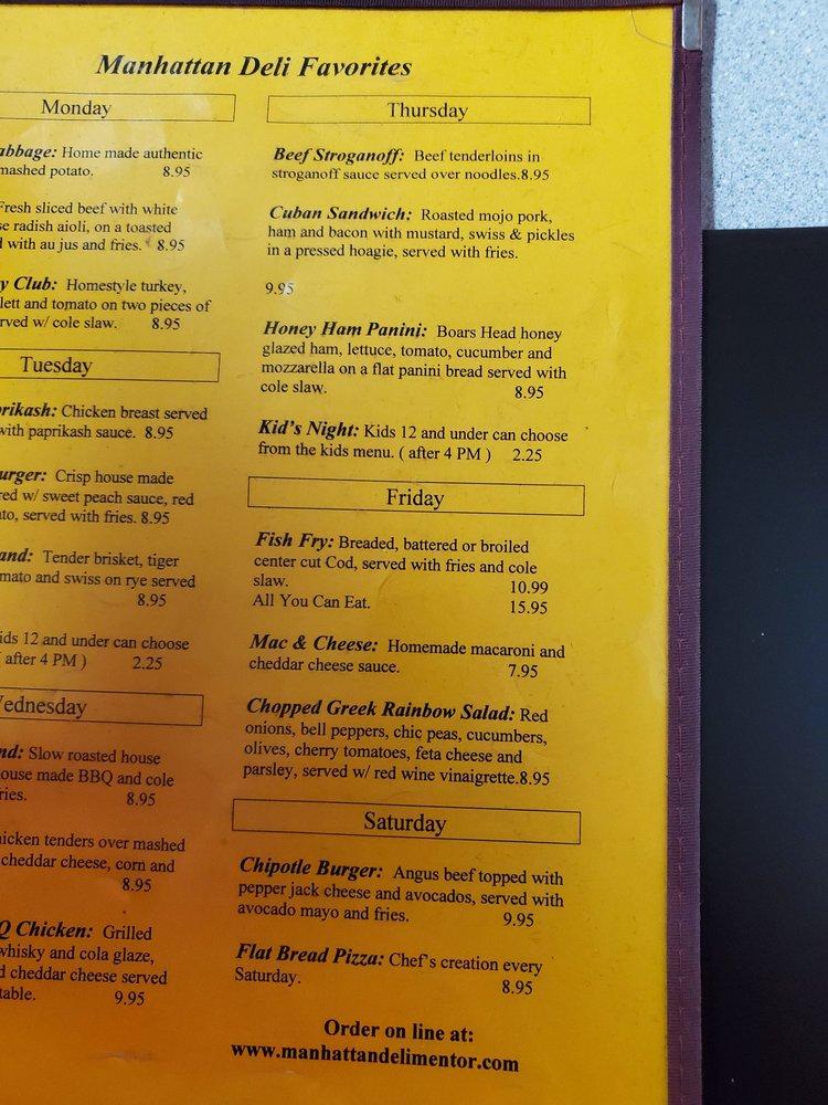 Menu at Manhattan Deli restaurant, Mentor