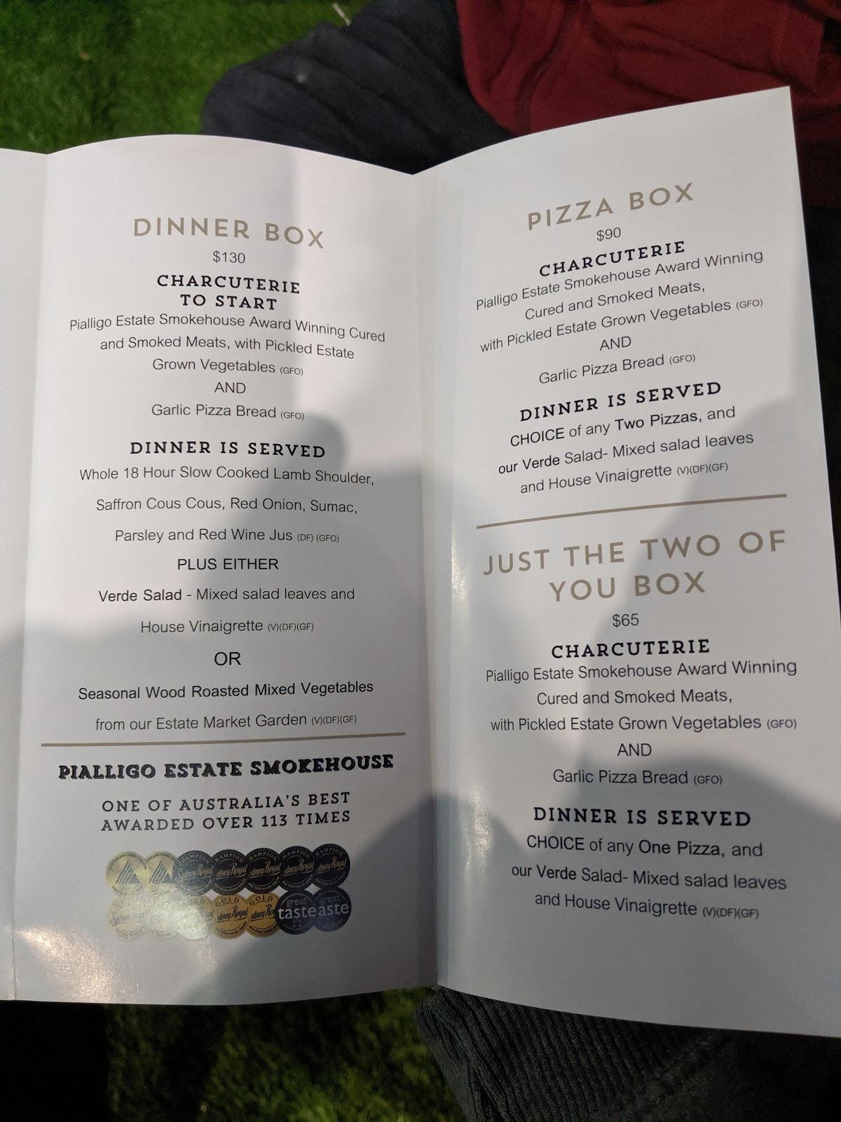 Menu at Pialligo Smokehouse Pizza restaurant, Braddon