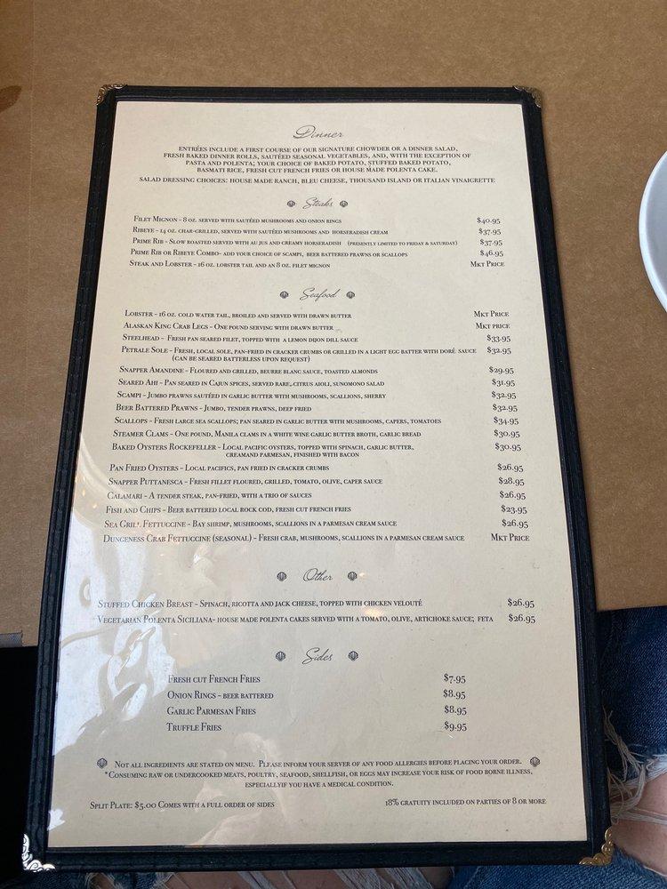 Menu at Sea Grill restaurant, Eureka