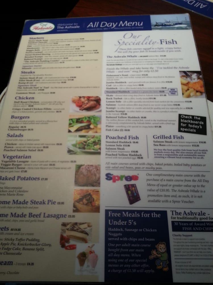 Menu at The Ashvale restaurant, Aberdeen, 42-48 Great Western Rd