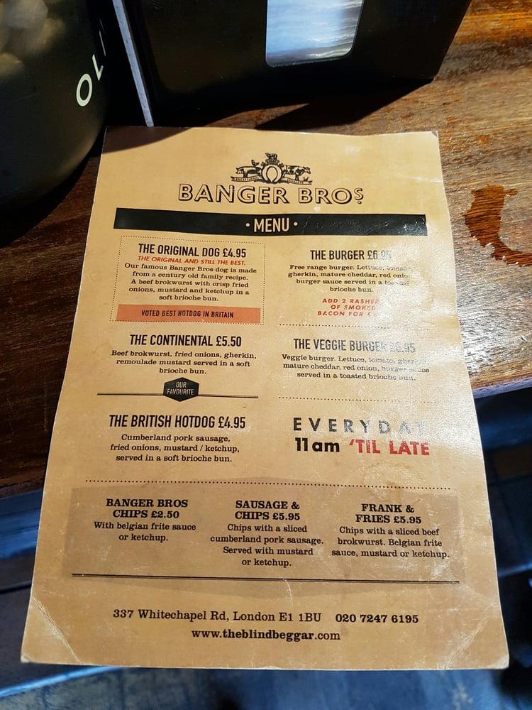 Menu at The Blind Beggar pub & bar, London