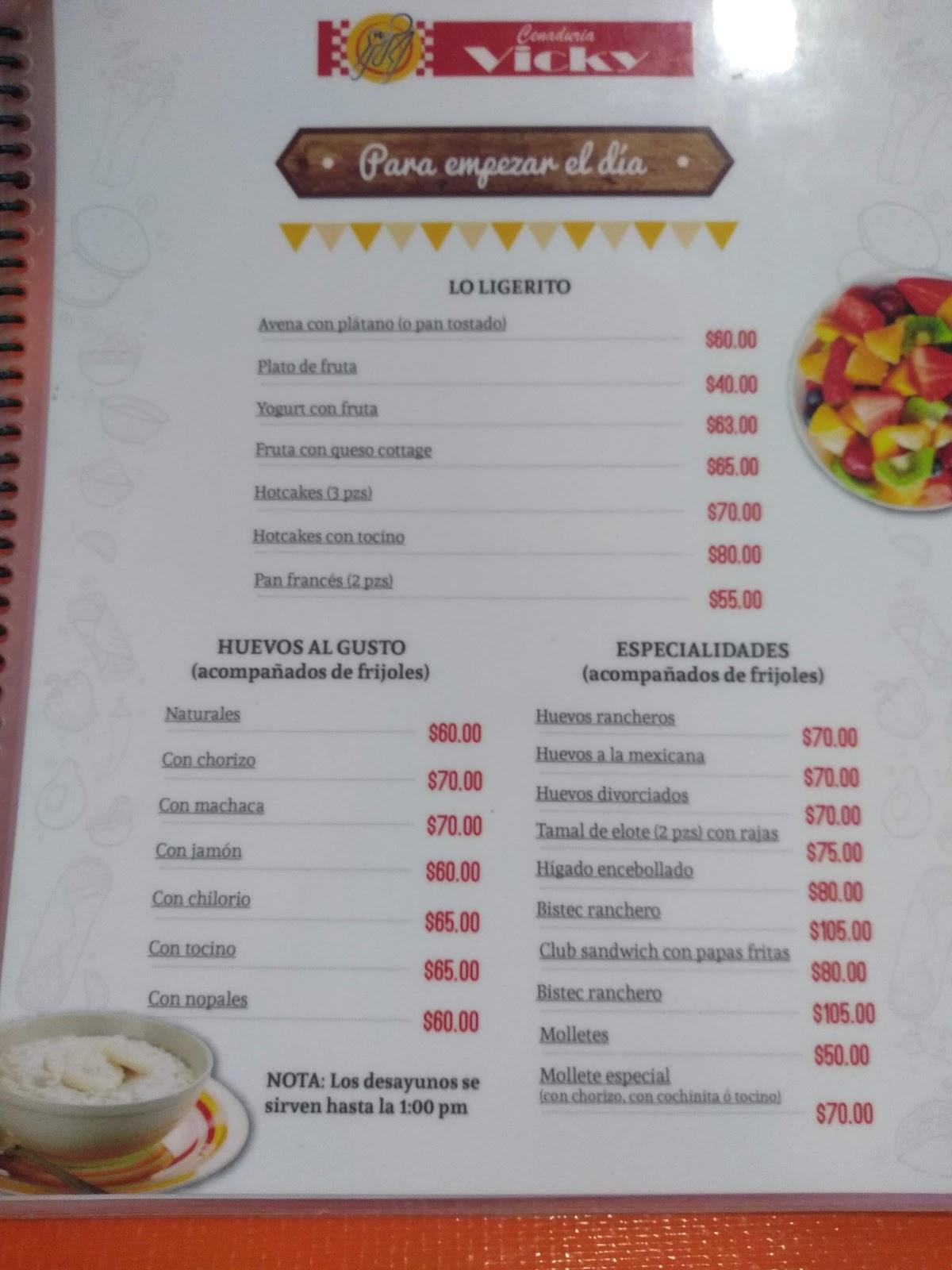 Carta del restaurante Cenaduria Vicky Villas del Rey, Mexicali