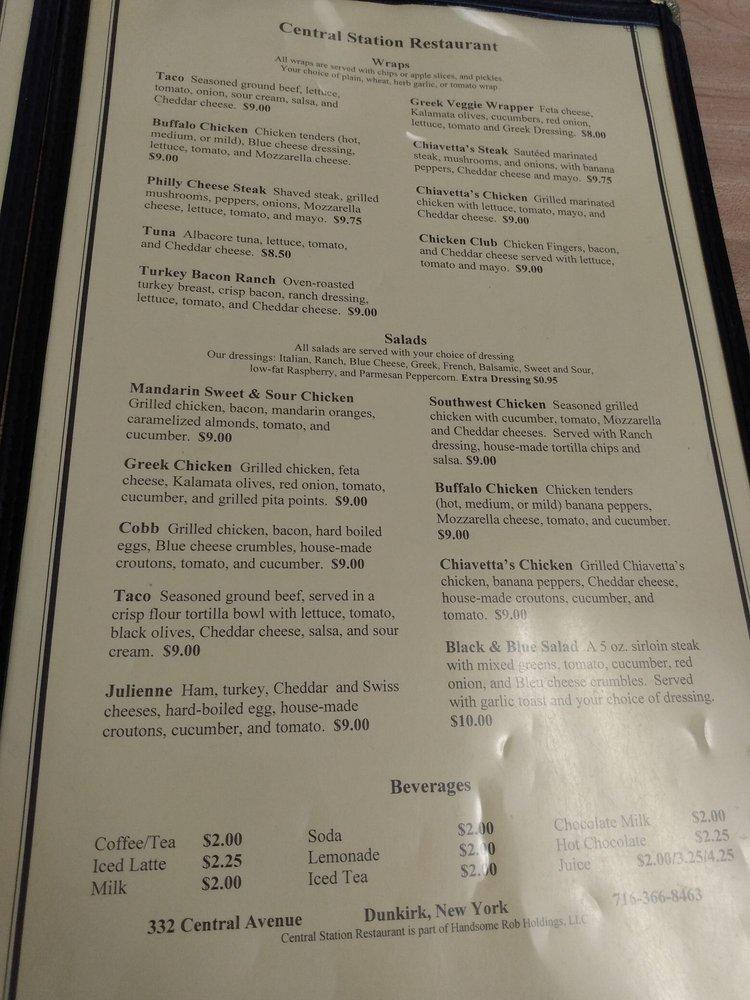 Menu at Central Station Restaurant, Dunkirk