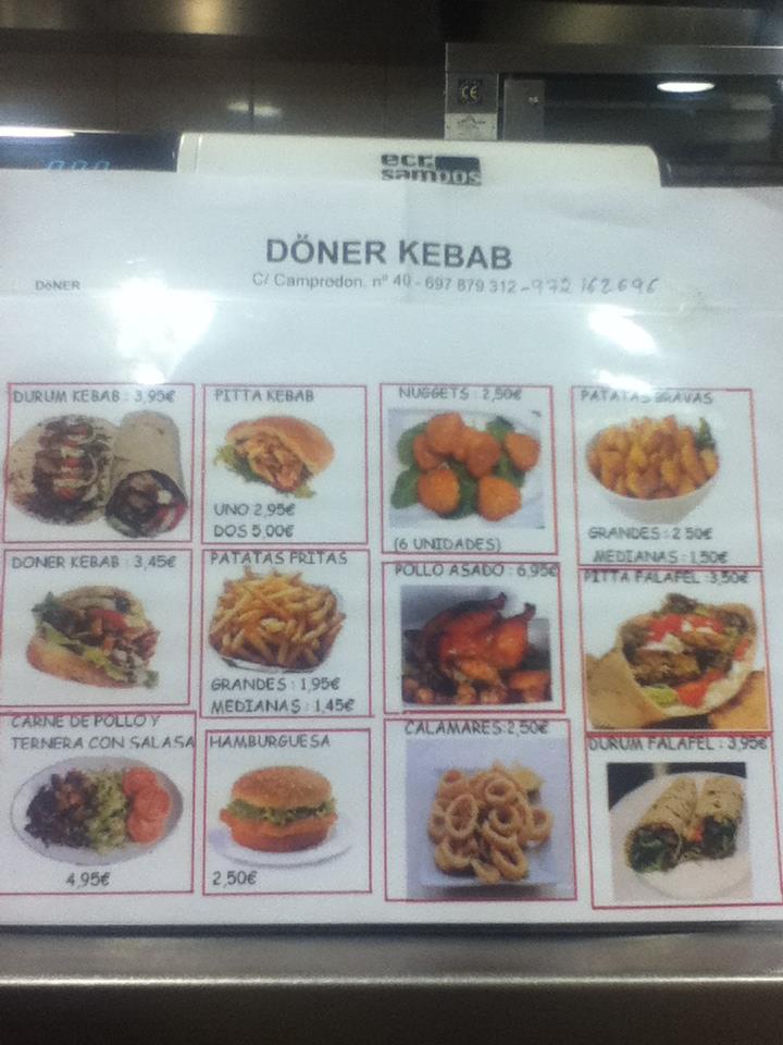 Carta del restaurante Doner kebab, Arbucias