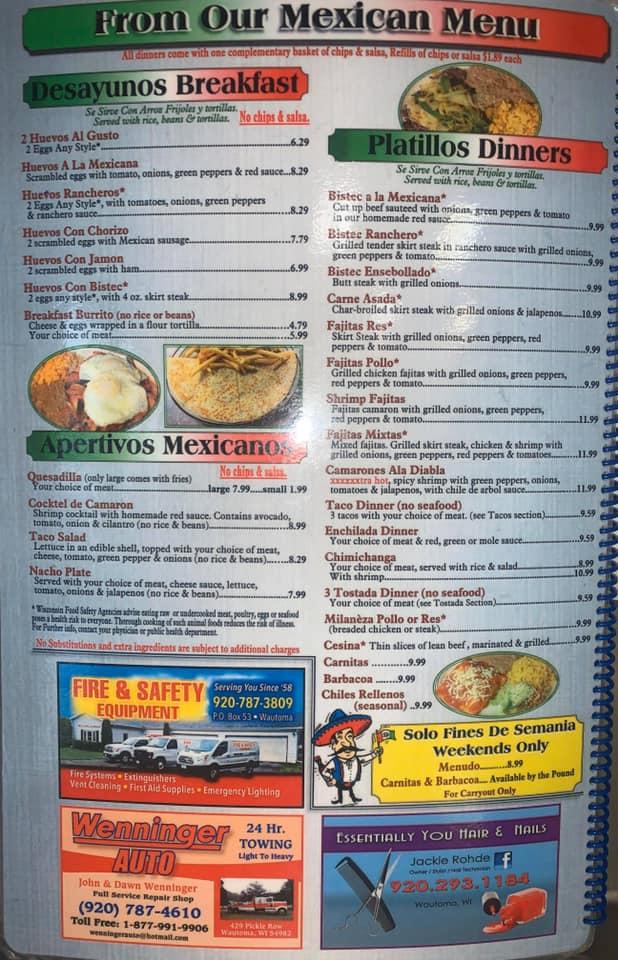 Menu at El Popo Tienda Mexicana restaurant, Wautoma