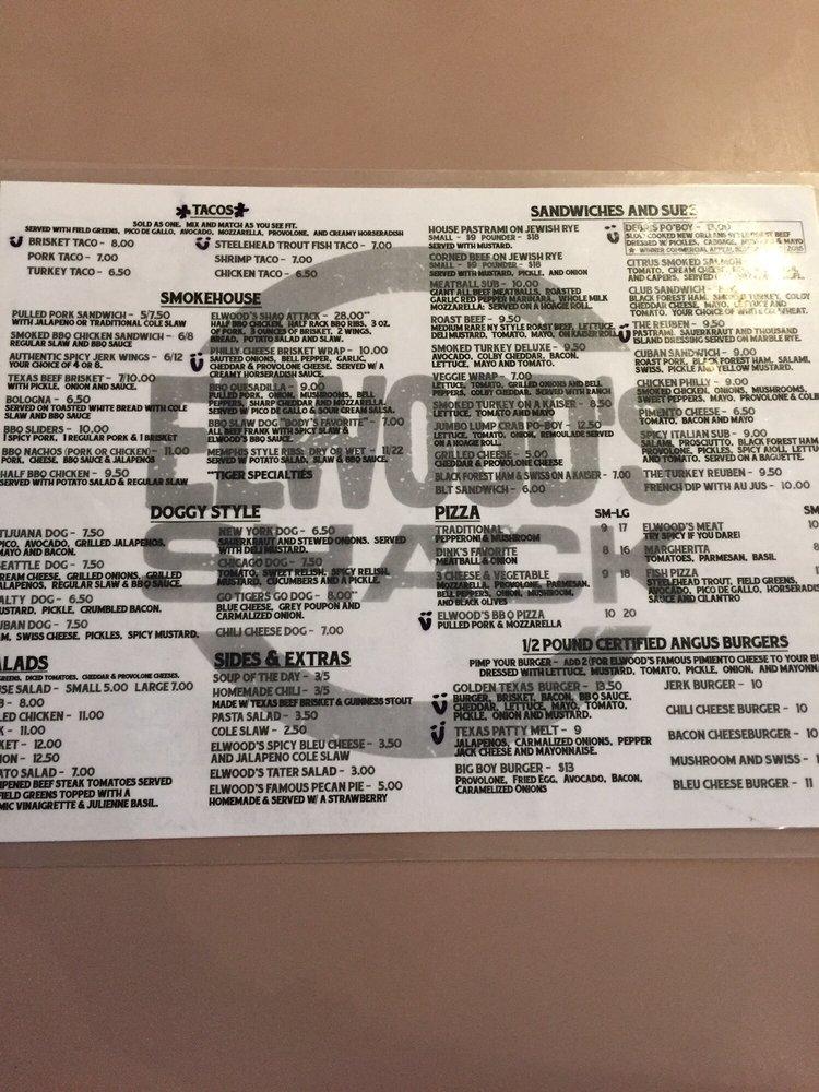 Menu at Elwood's Shack restaurant, Memphis
