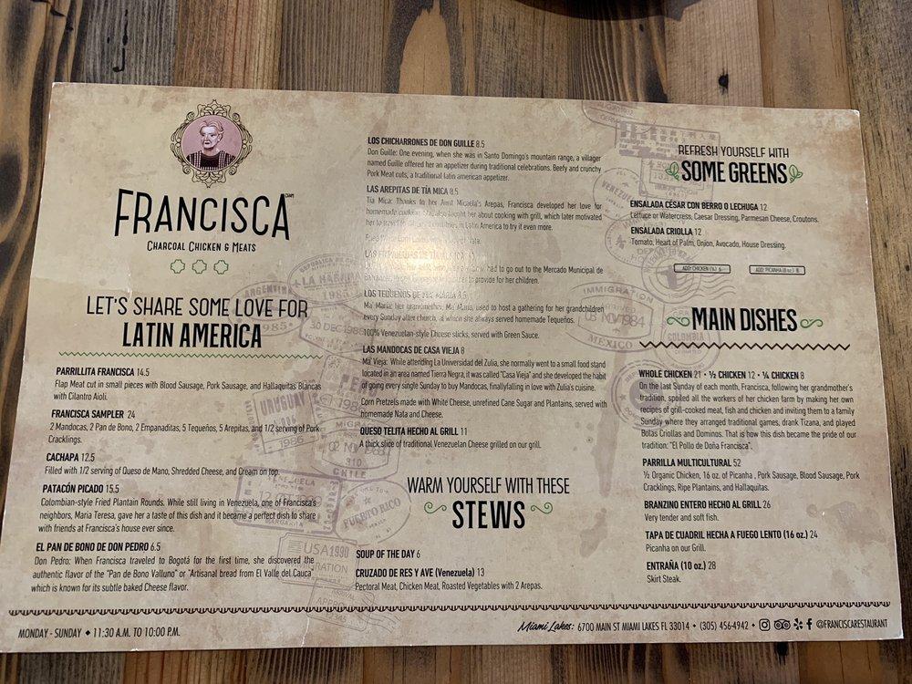 Menu at Francisca Charcoal Chicken & Meats (Miami Lakes) restaurant ...