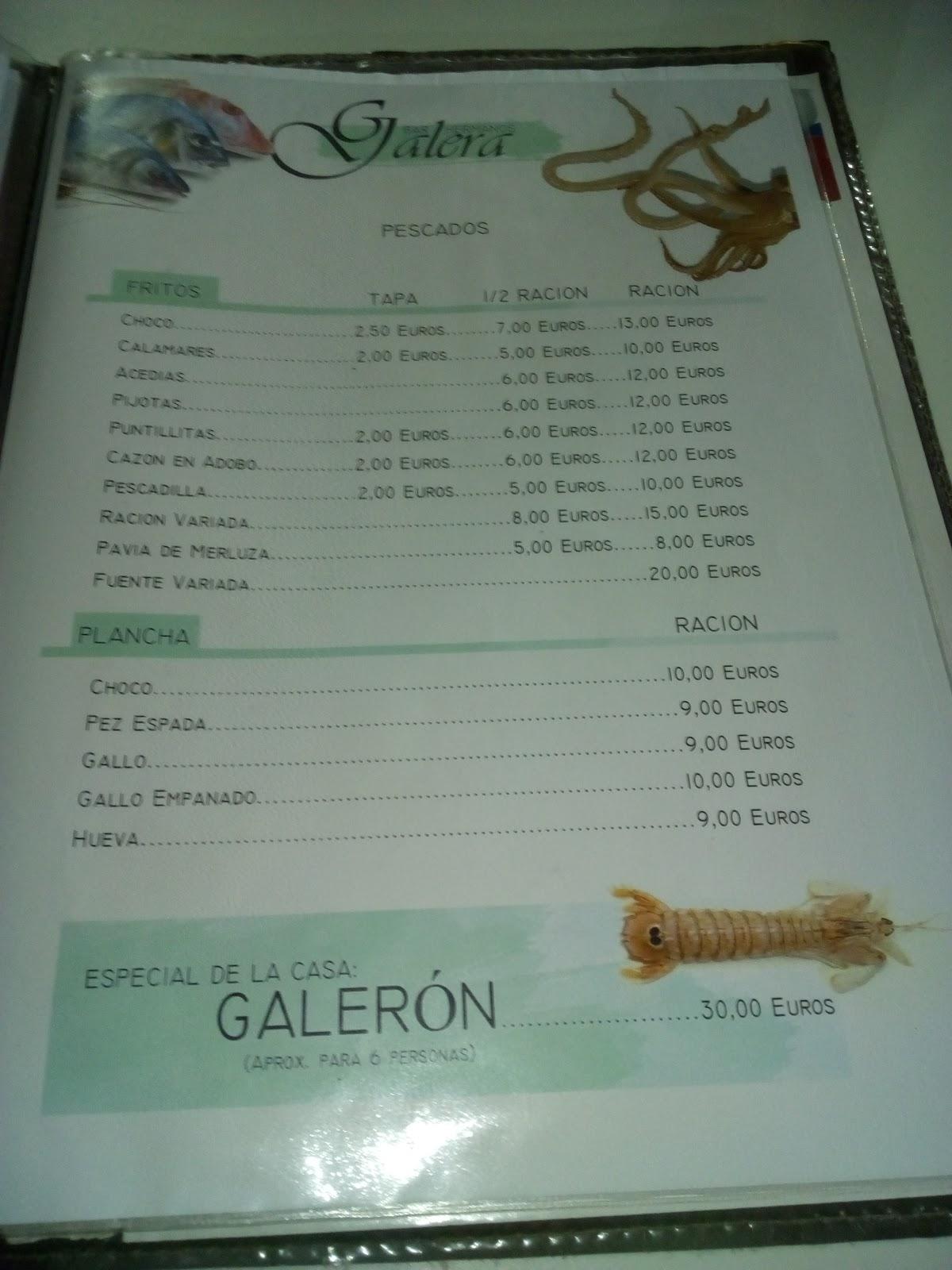 Carta de Hermanos galera Restaurante, Guadalcacín