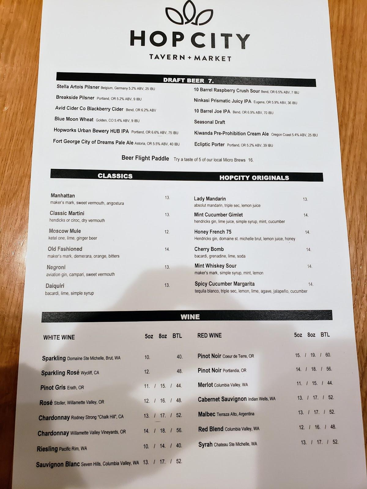 Menu at HopCity Tavern + Market pub & bar, Portland