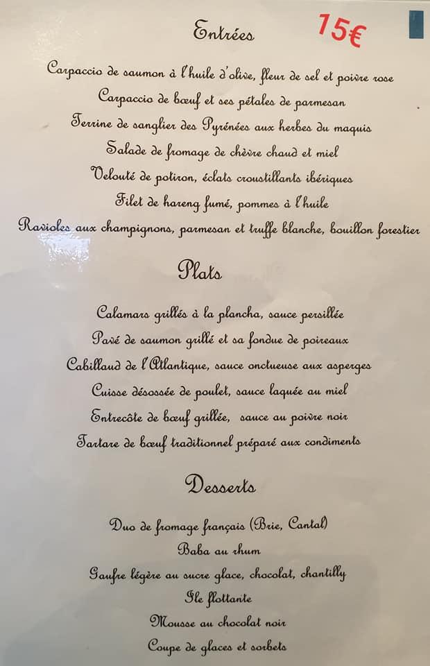 Carta del restaurante La Ola, Ampuriabrava
