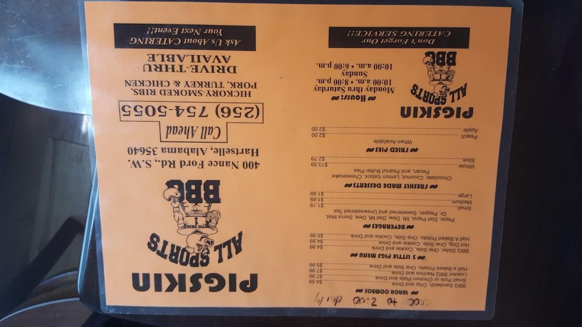 Menu at Pigskin All Sports BBQ, Hartselle