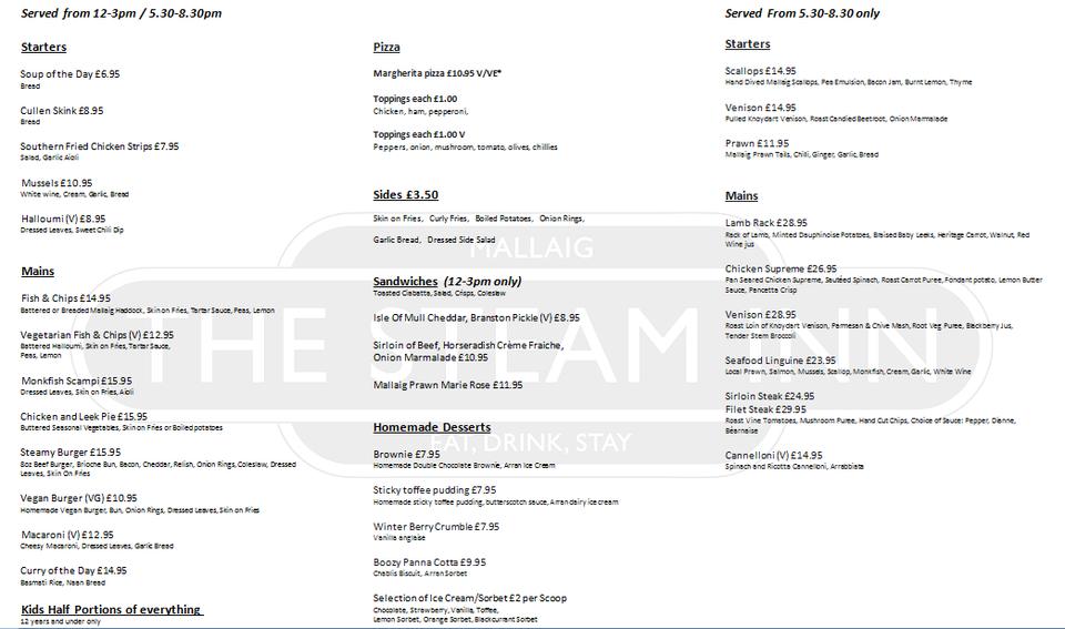 Menu at Central House pub & bar, Mallaig