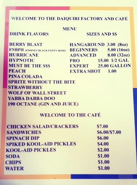 Menu at The Daiquiri Factory and Cafe, DeSoto