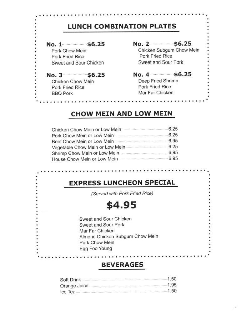 Menu at China Wok restaurant, Sunnyside