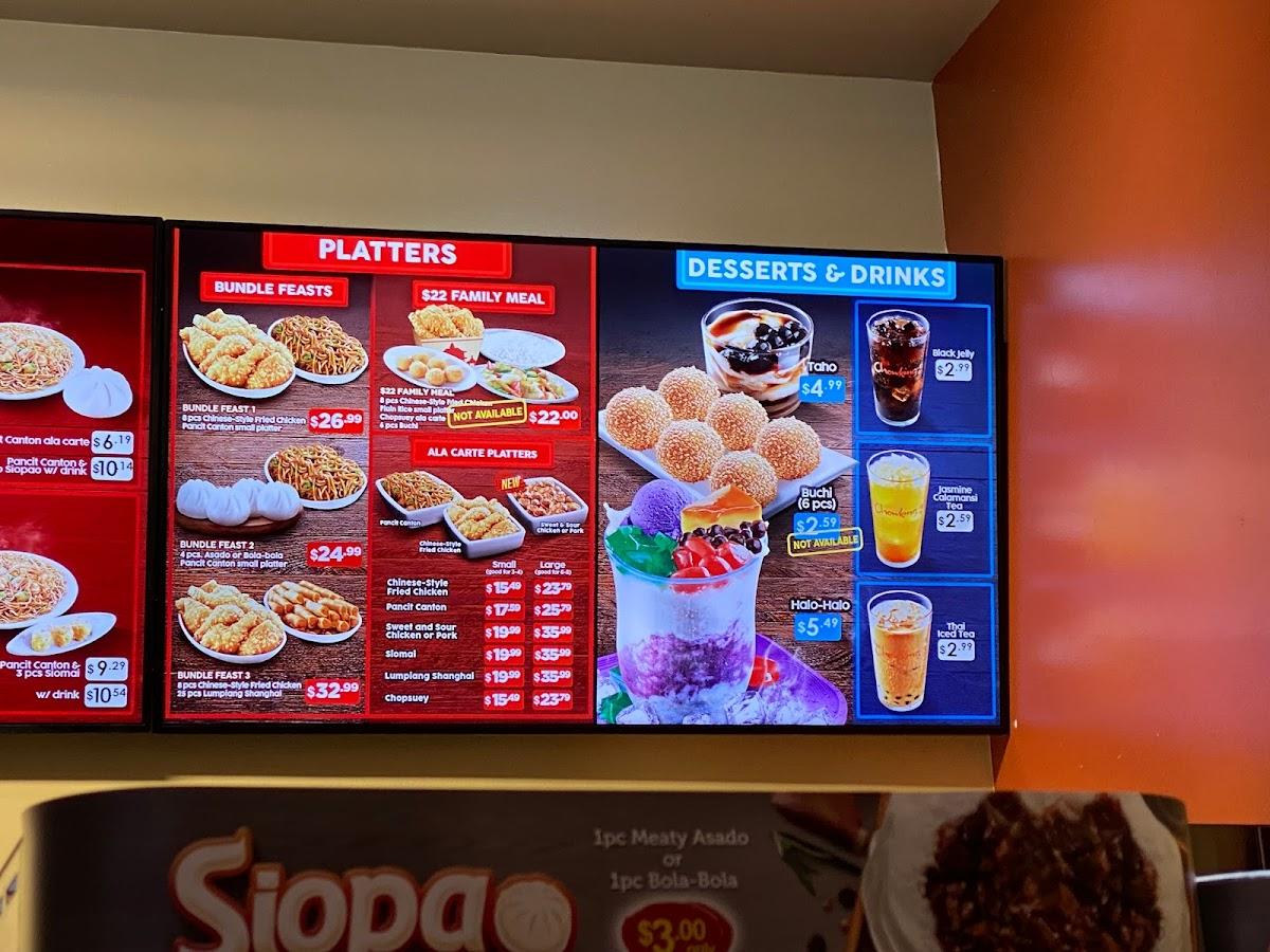 Menu at Chowking fast food, Milpitas