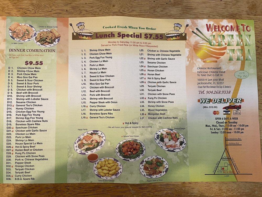 Menu at Green Tea restaurant, Jacksonville, San Jose Blvd