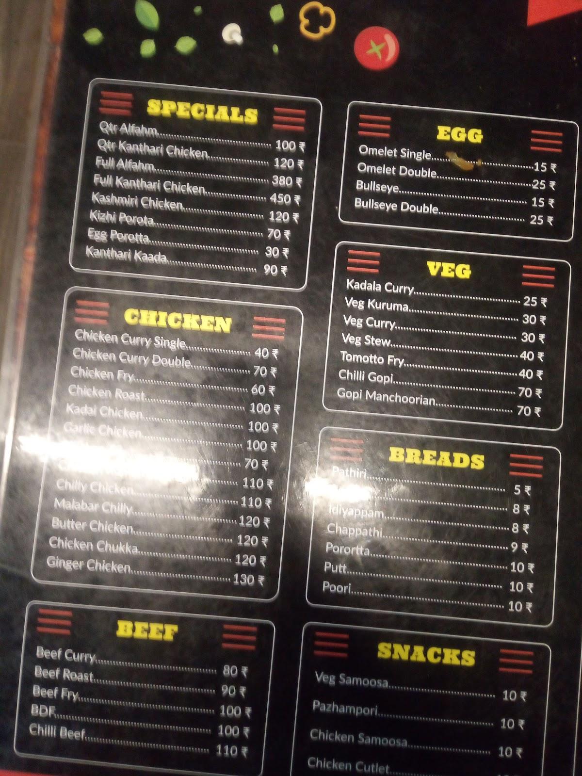 Menu at Grilly's Restaurant, Ernakulam