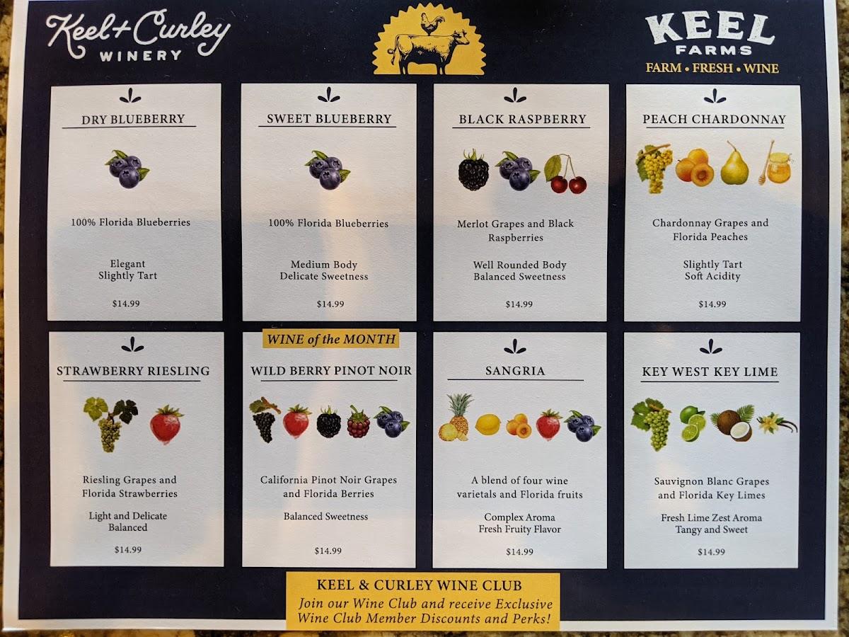 Menu at Keel and Curley Winery restaurant, Plant City