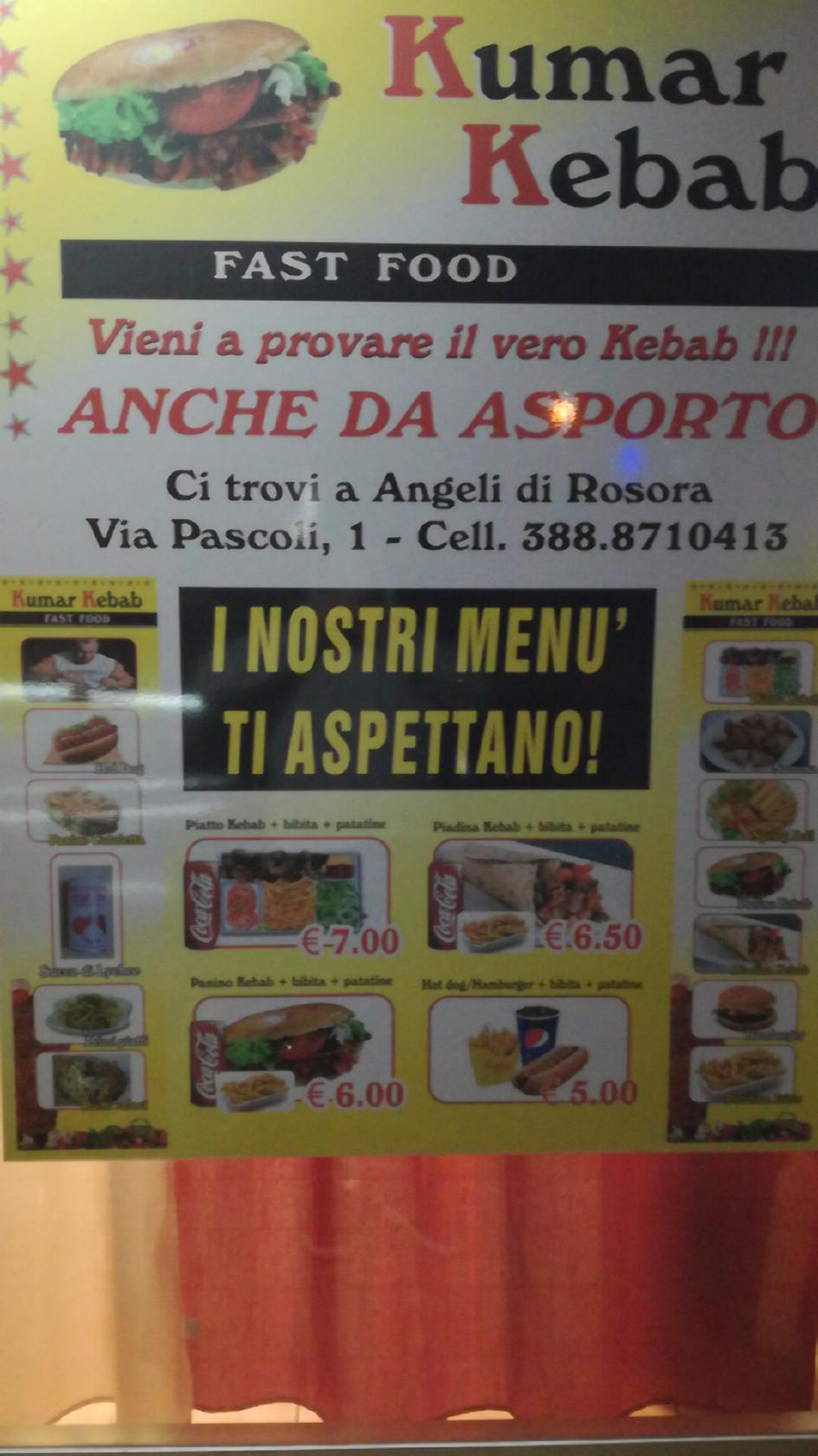 Menu at Kumar Kebab restaurant, Rosora