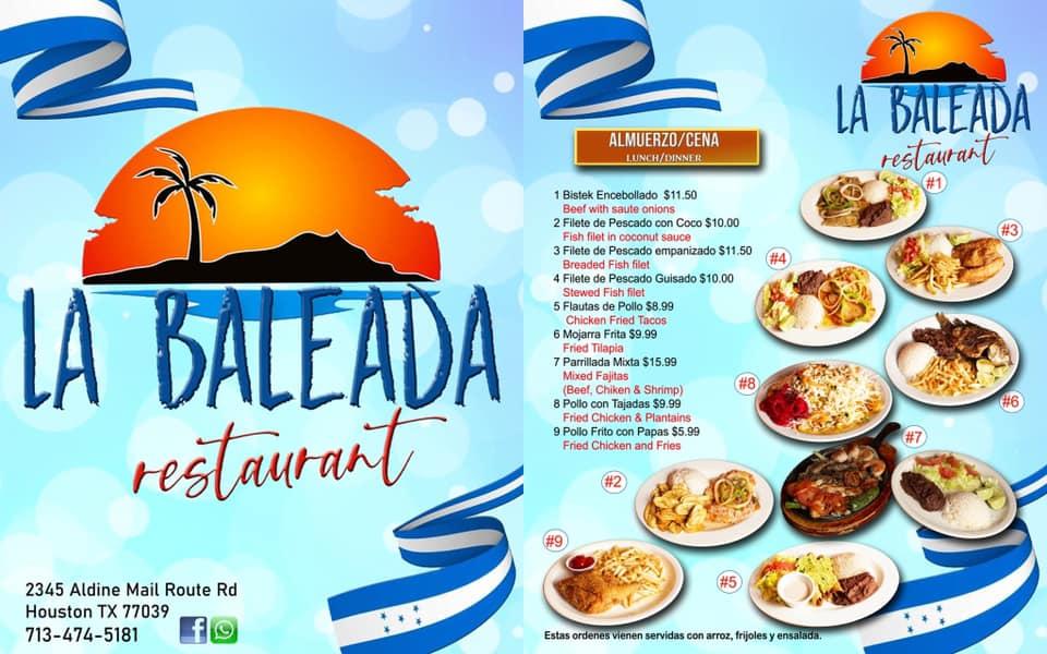 Menu at La Baleada restaurant, Houston