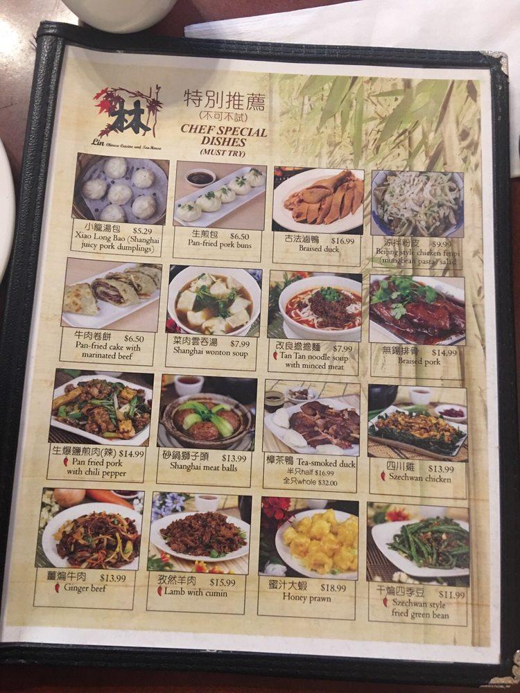 Menu at Lin Chinese Cuisine and Tea House restaurant, Vancouver