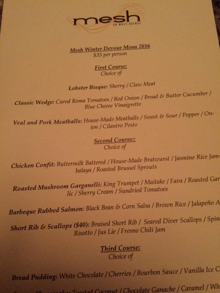 Menu at Mesh - Indianapolis steakhouse, Indianapolis