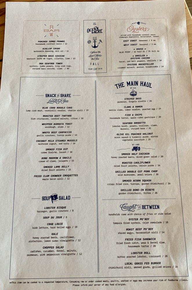 Menu at Ocean & Acre pub & bar, Alpharetta
