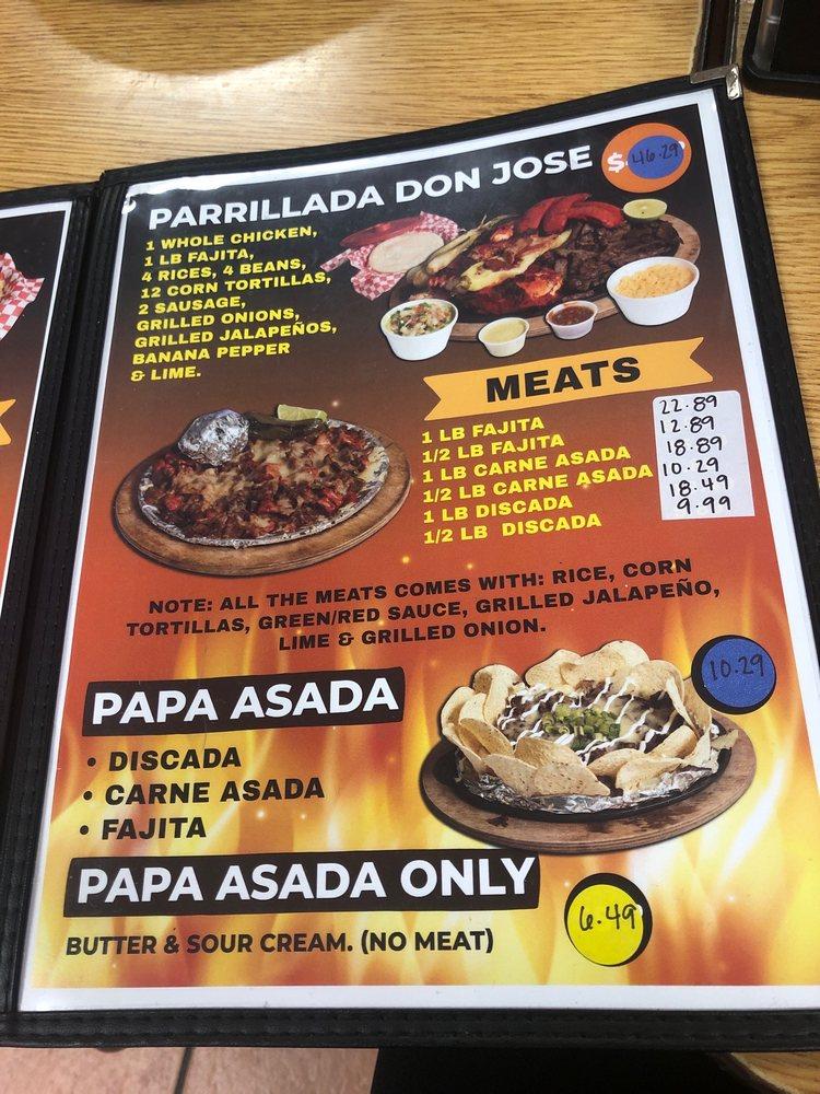 Menu at Pollos Asados Don Jose restaurant, San Antonio, Blanco Rd