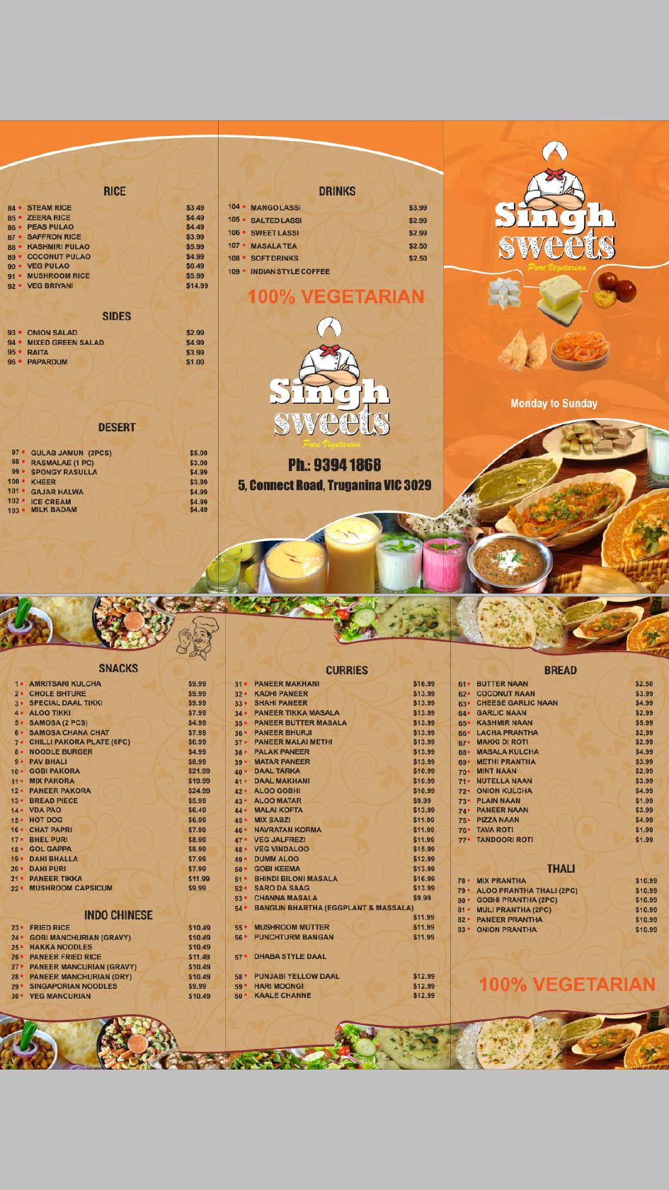 Menu at Singh Sweets & Punjabi Restaurant, Truganina, 5 Palmers Rd ...