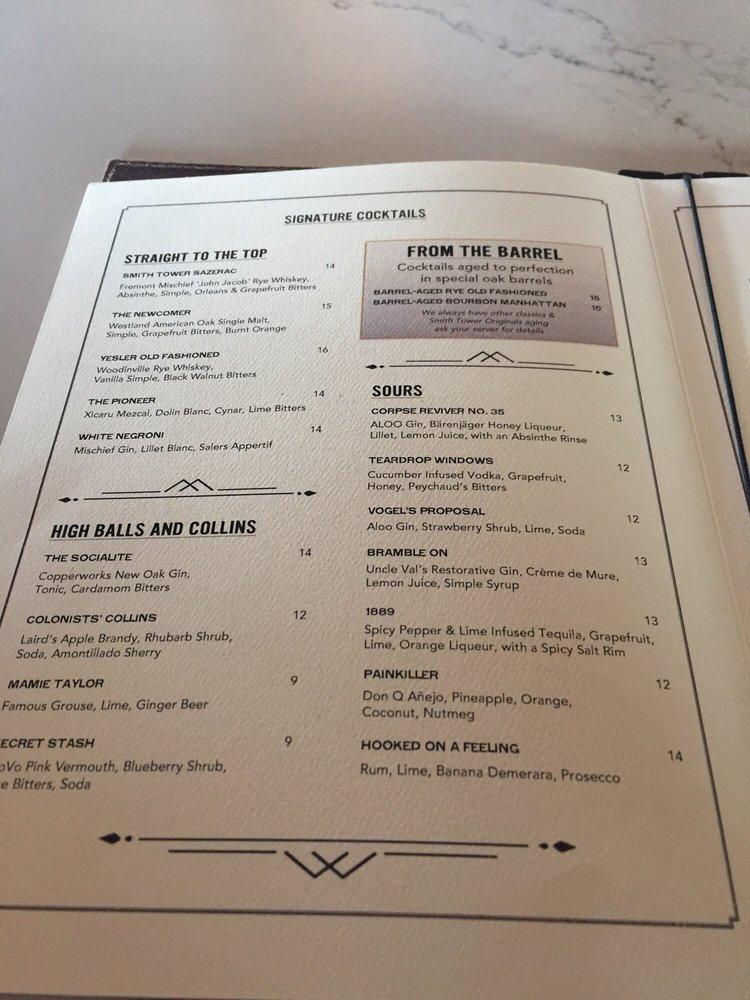 Menu at Smith Tower pub & bar, Seattle