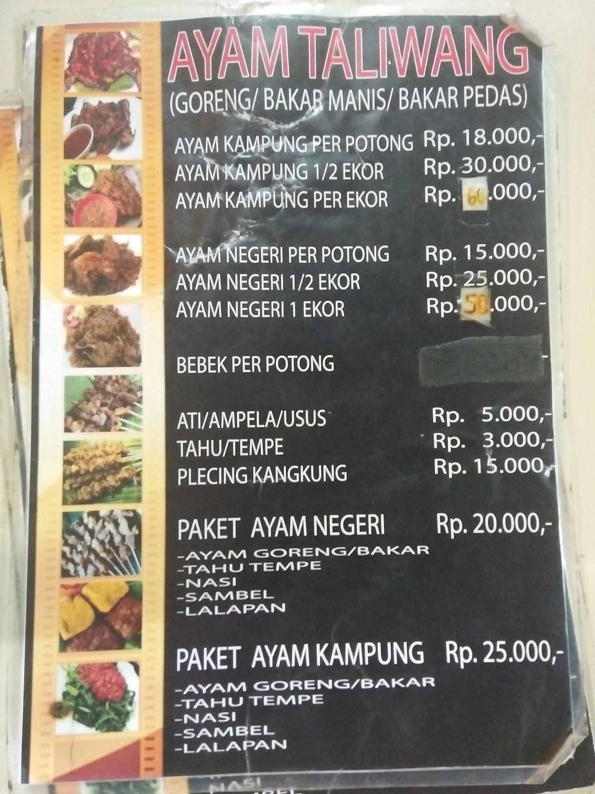 Menu at Taliwang PASBER Pasar Bersih Sentul restaurant, Bogor