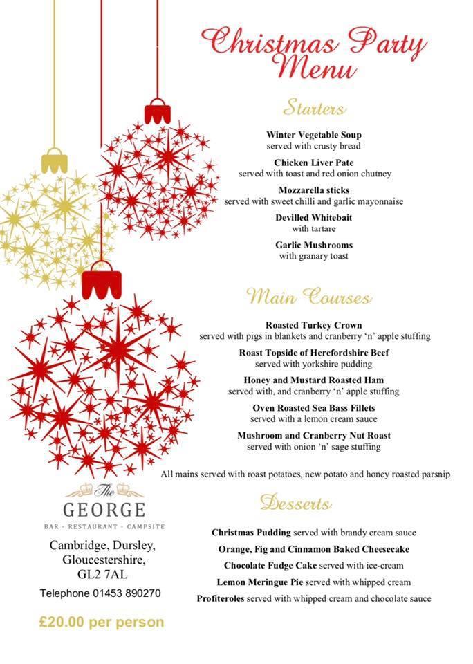 Menu at The George Inn pub & bar, Slimbridge