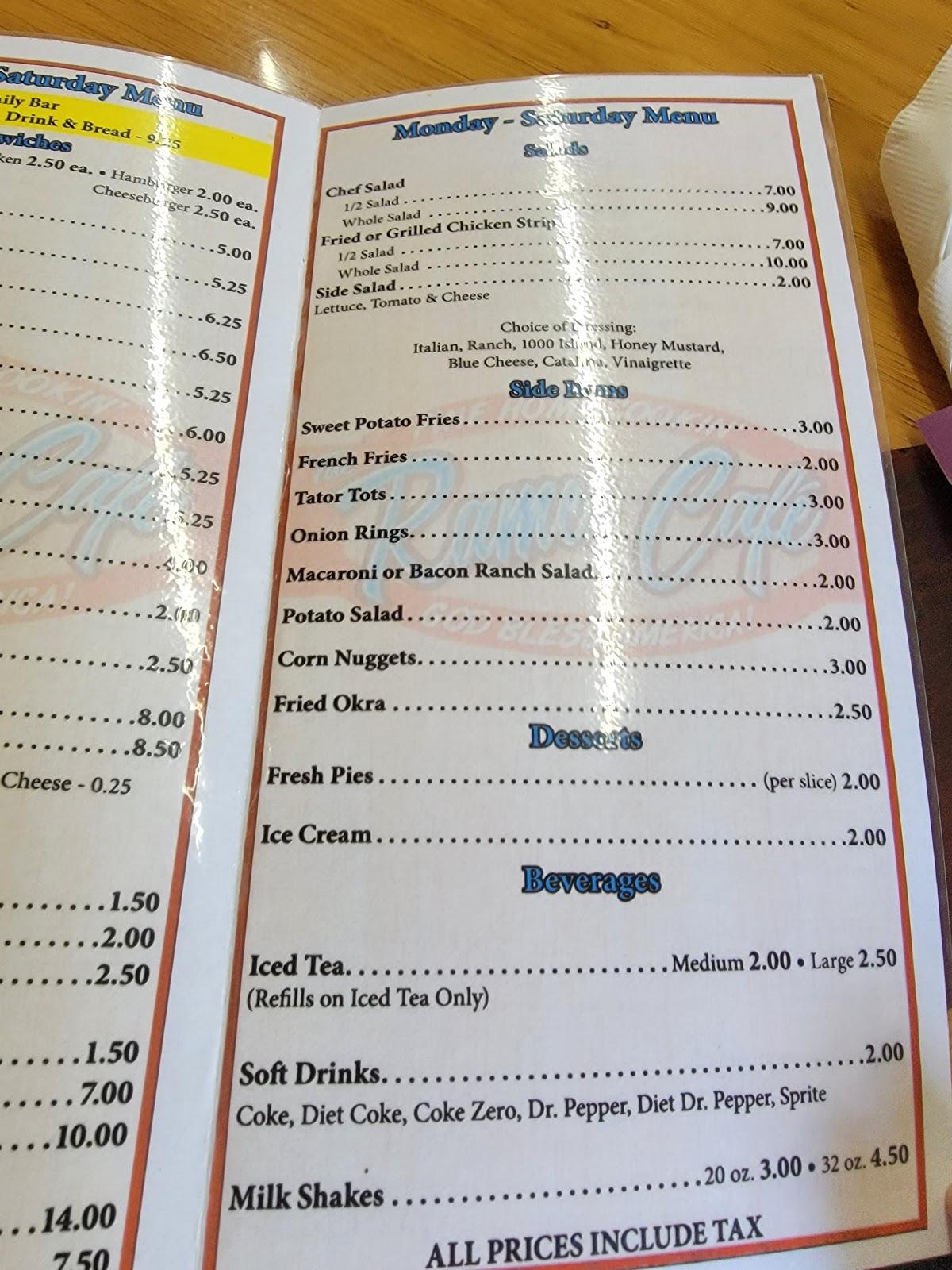 Menu at The Ramer Cafe, Ramer