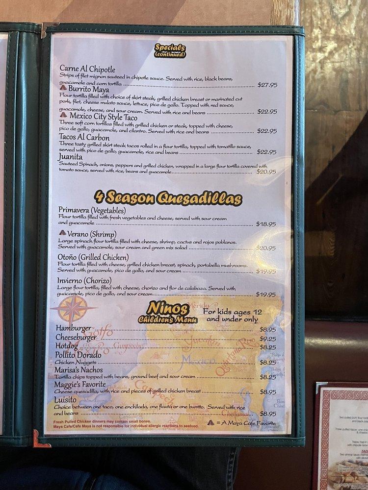 Menu at Cafe Maya, Wappingers Falls, W Main St