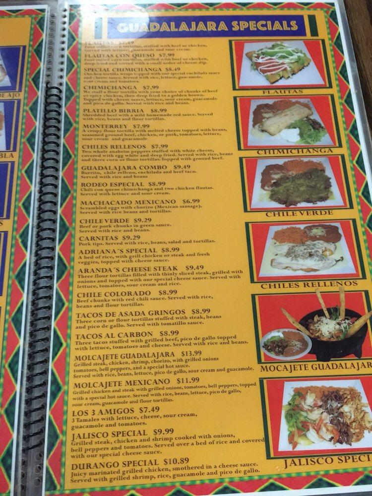 Menu at Guadalajara Mexican Grill restaurant, Pittsburg
