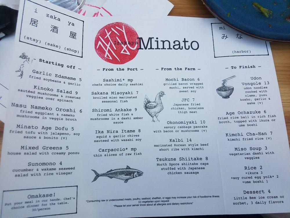 Menu at Izakaya Minato restaurant, Portland