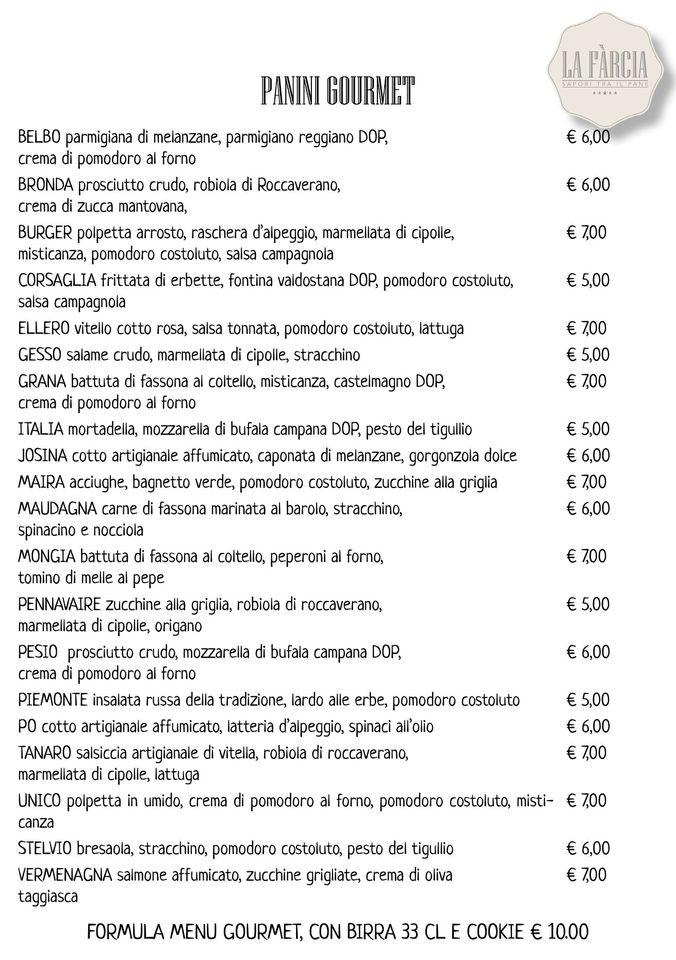 Menu da La Farcia Asti pasticceria, Asti