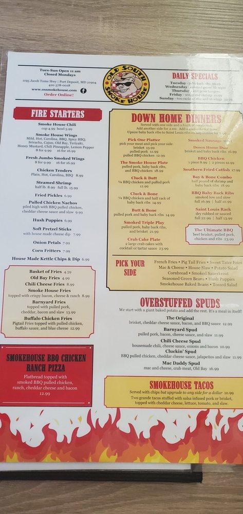 Menu at Old South Smoke House BBQ, Port Deposit
