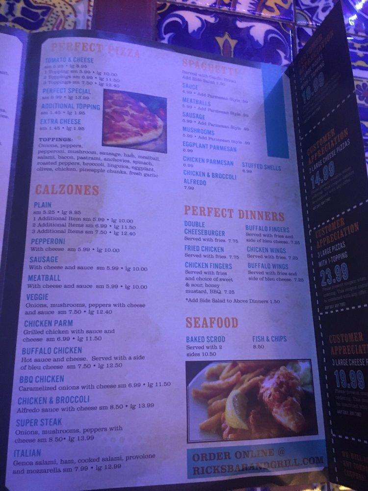 Menu at Rick's Bar and Grill, Woonsocket