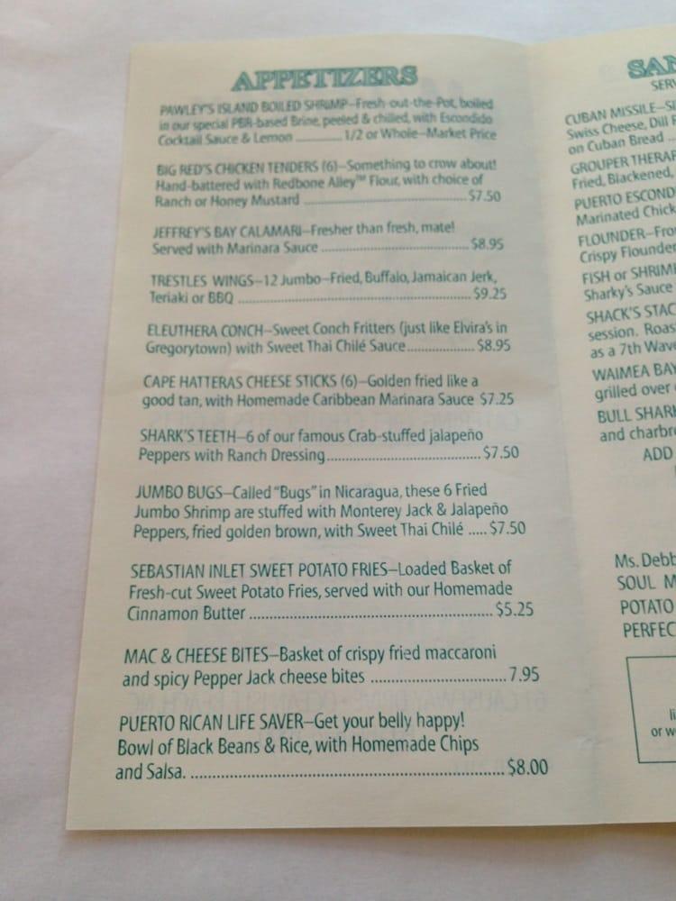 Menu at Sharky's Waterfront Bar & Grill, Ocean Isle Beach, 61 Causeway Dr