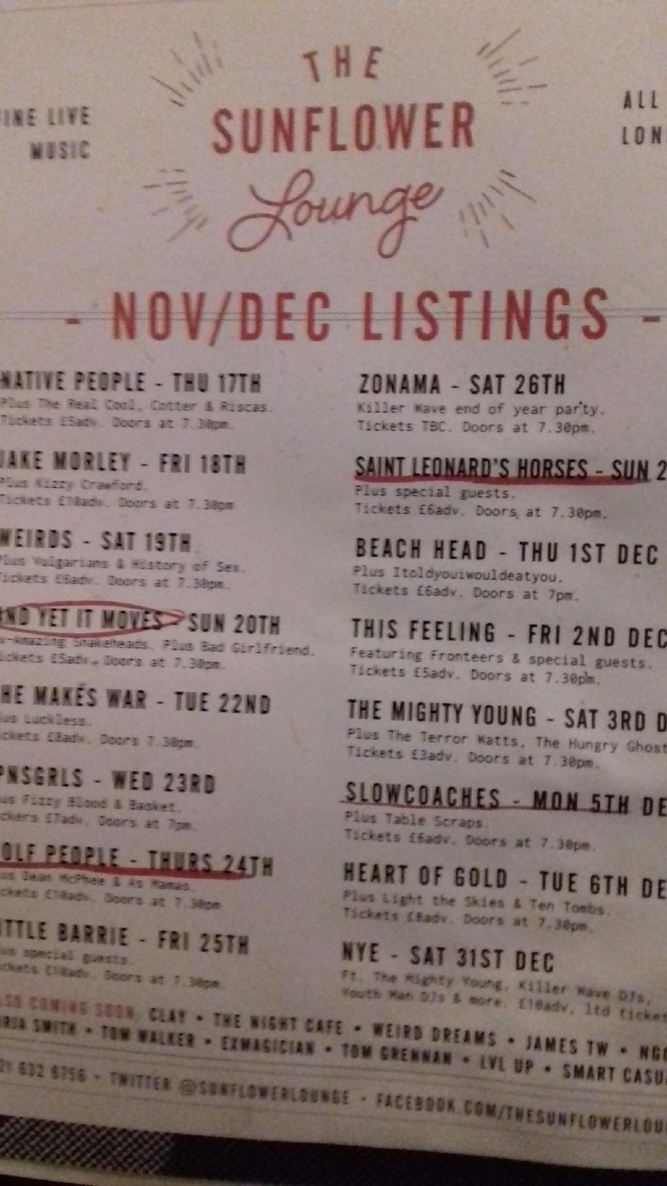 Menu at The Sunflower Lounge pub & bar, Birmingham, 76 Smallbrook Queensway