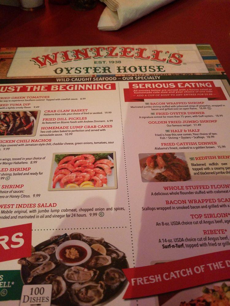 Menu at Wintzell's Oyster House restaurant, Montgomery, 105 Commerce St