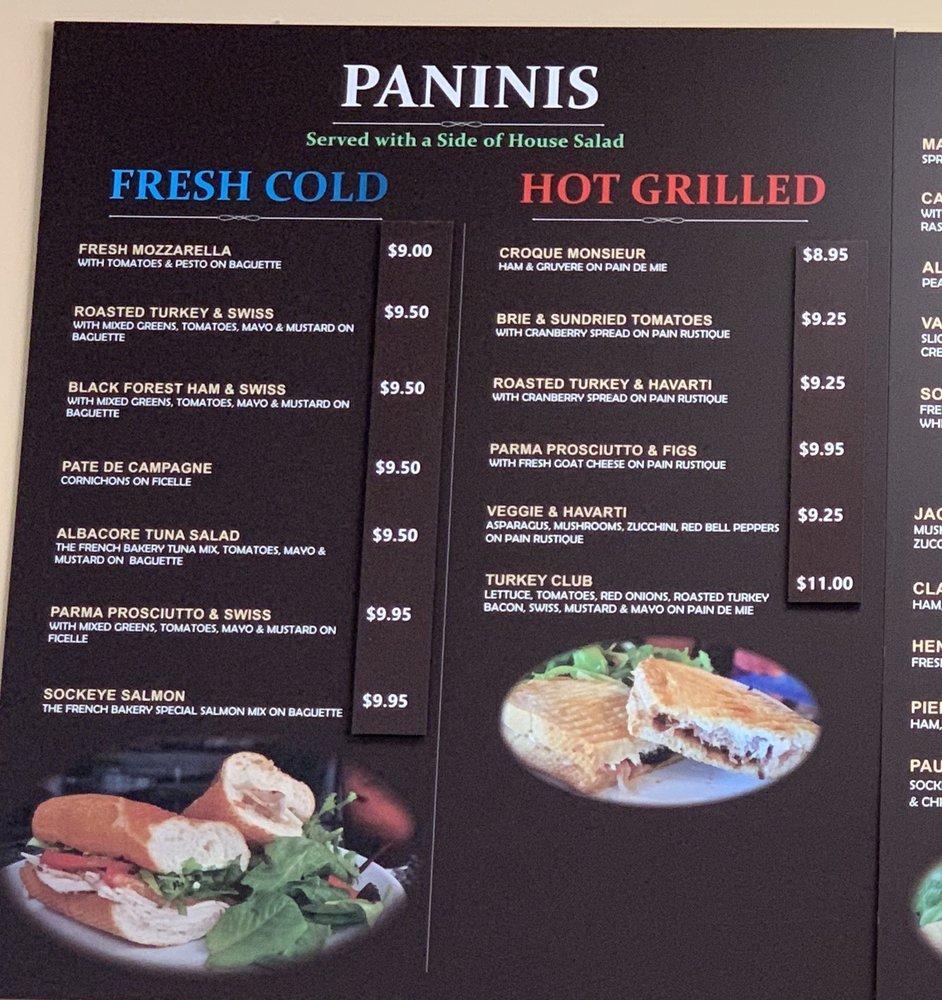 Menu at French Bakery, Kirkland
