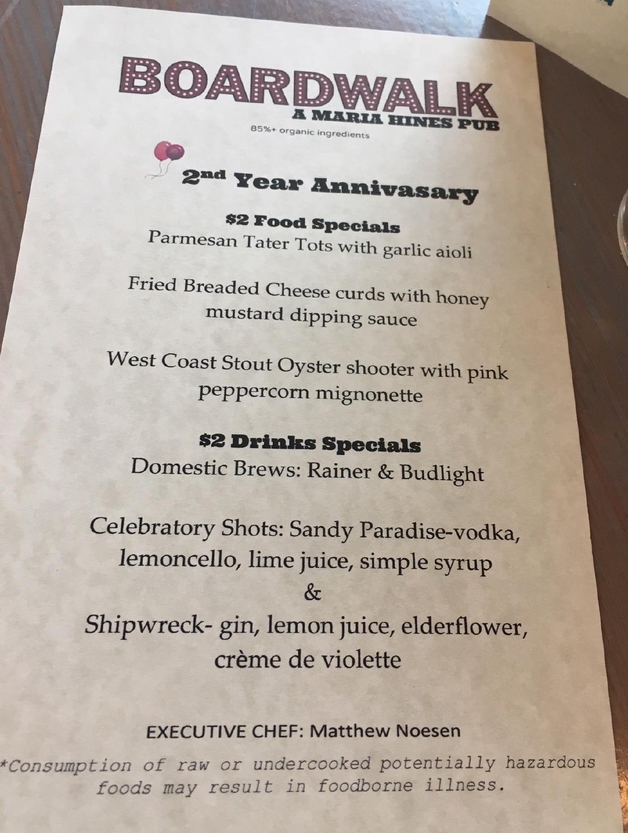 Menu at Boardwalk restaurant, Redmond